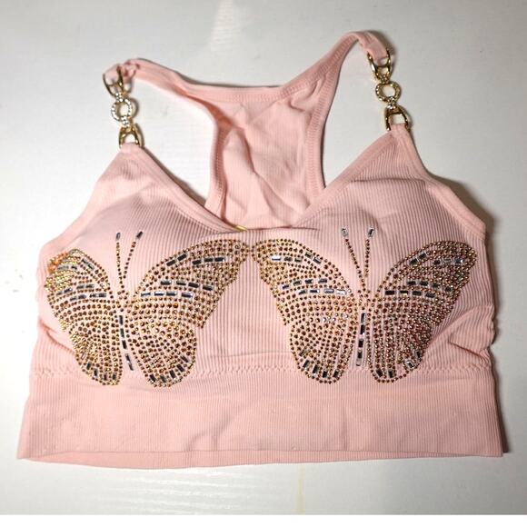 DONG YI JIA | Tops | New Rhinestone Butterfly Brakini Bralette Pale ...